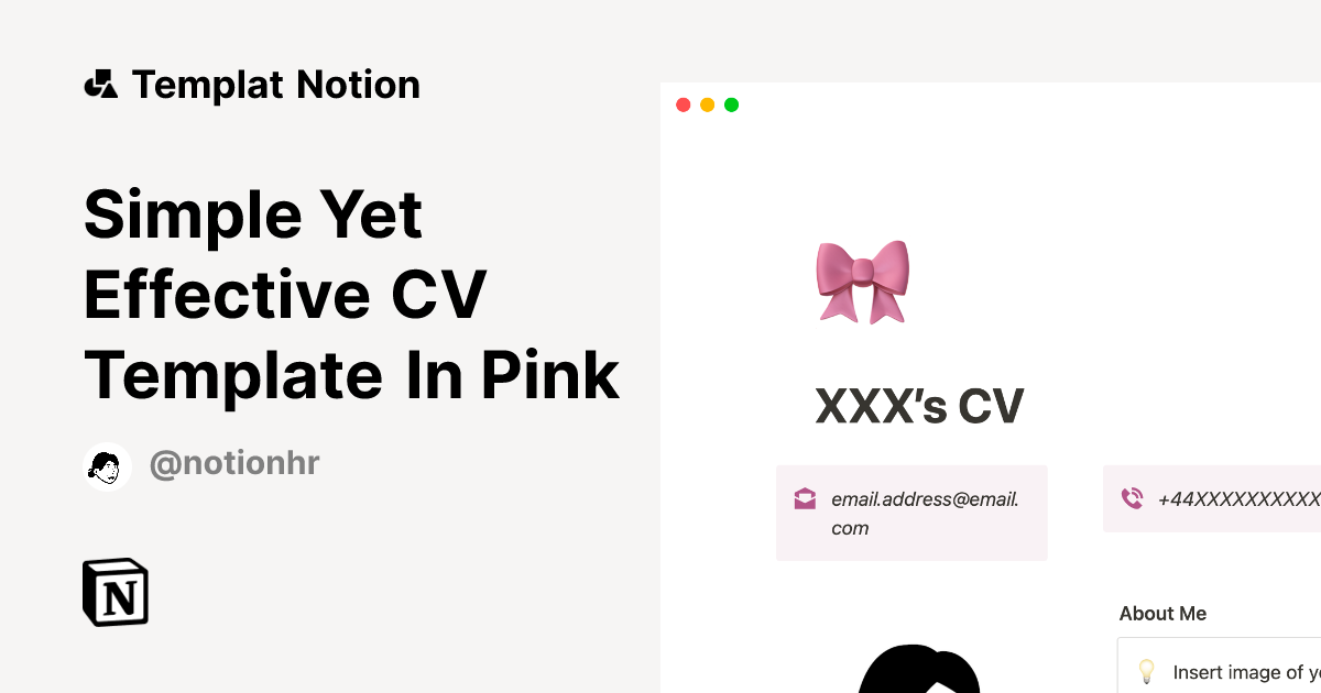 Templat Simple Yet Effective CV Template In Pink | Notion Marketplace