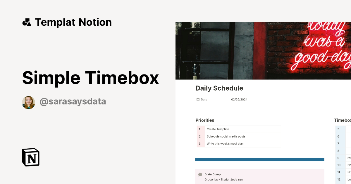 Templat Simple Timebox | Notion Marketplace