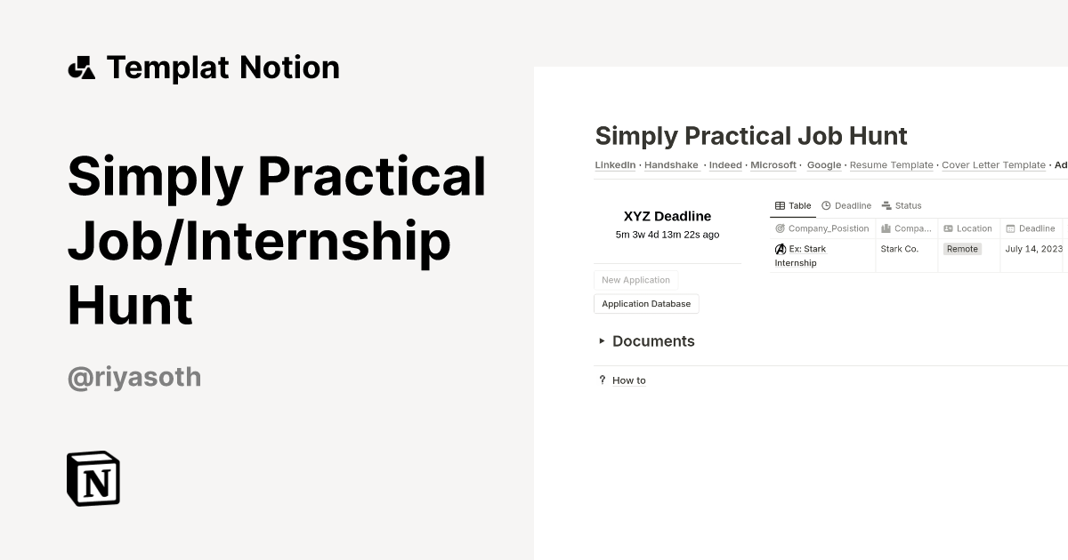 Simply Practical Job/Internship Hunt Templat oleh Riya Soth | Notion ...