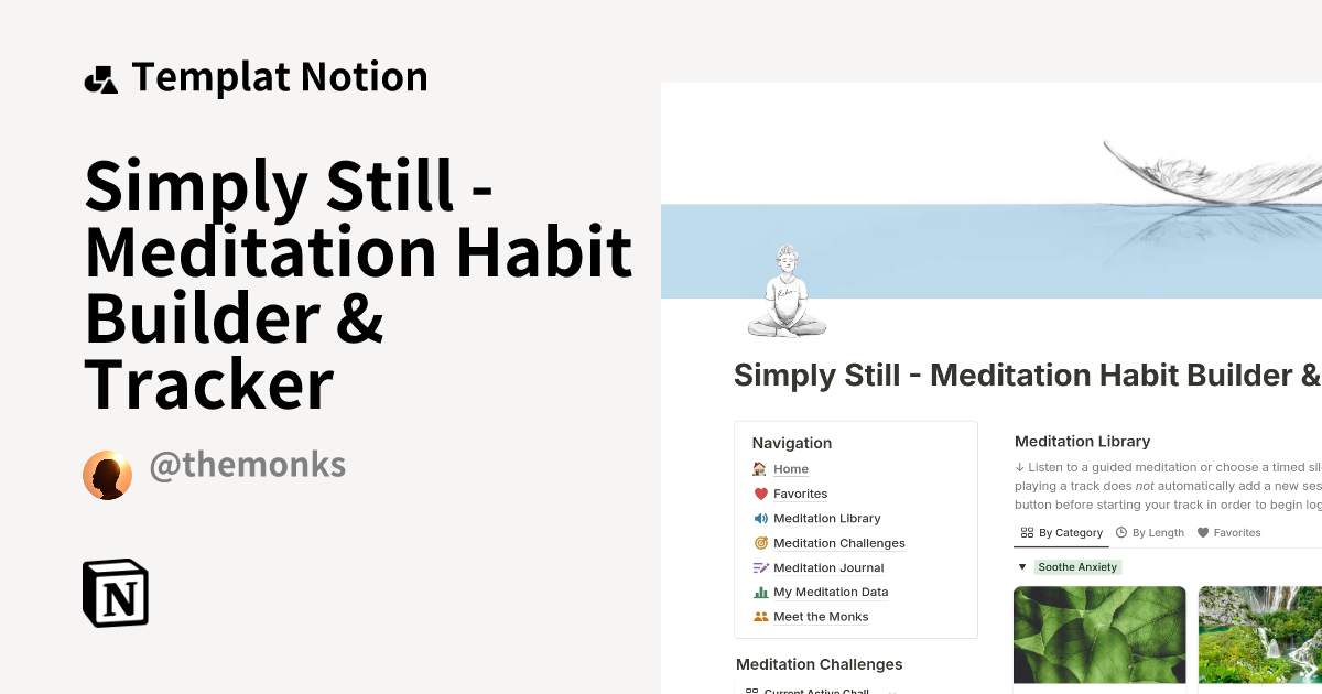 Templat Simply Still - Meditation Habit Builder & Tracker | Notion Marketplace