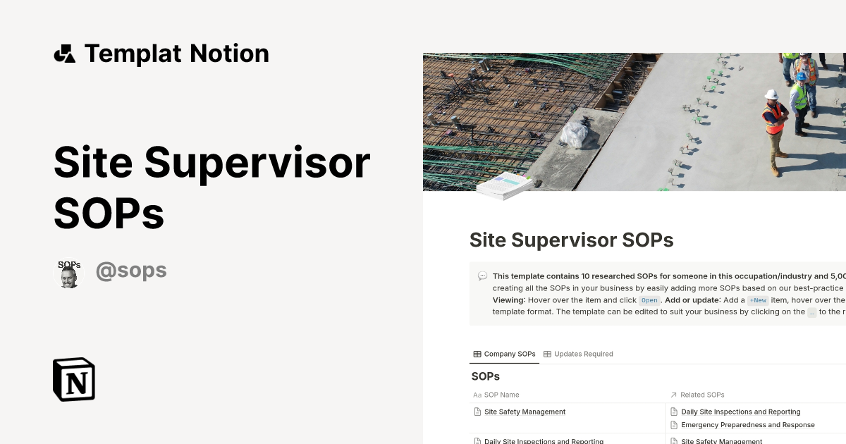 Site Supervisor SOPs Templat oleh SOPs | Notion Marketplace