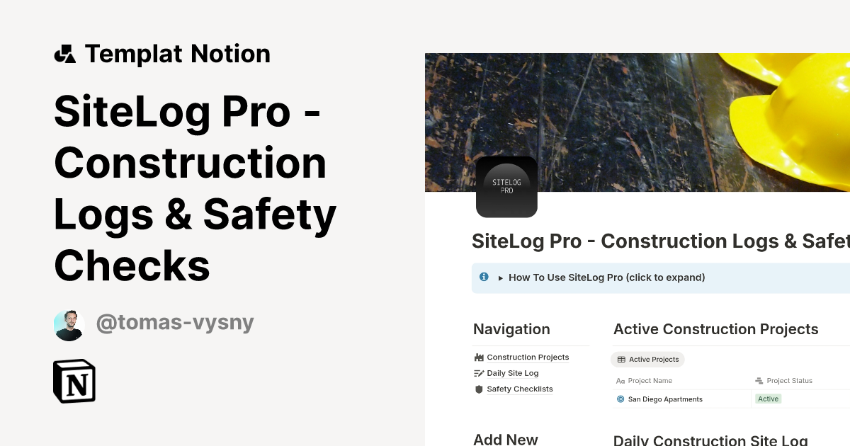 SiteLog Pro - Construction Logs & Safety Checks Templat oleh Tomas Vysny | Notion Marketplace