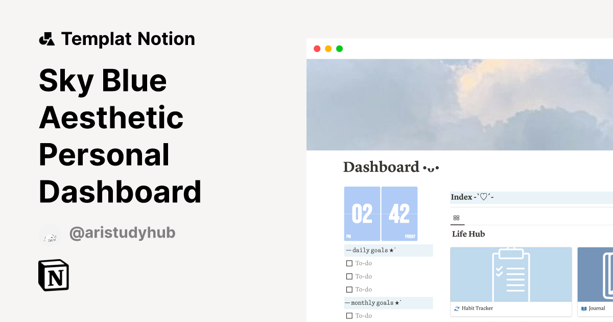 Templat Sky Blue Aesthetic Personal Dashboard | Notion Marketplace