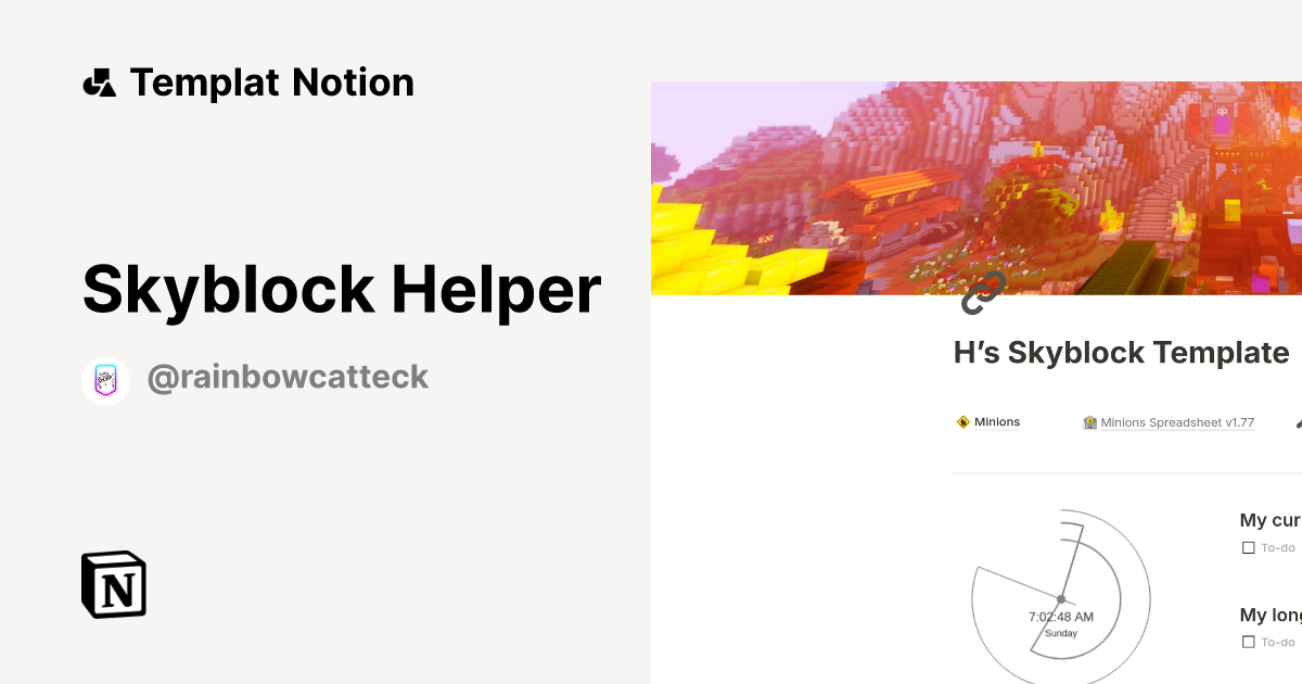 Skyblock Helper Templat oleh RainbowCatTeck | Notion Marketplace