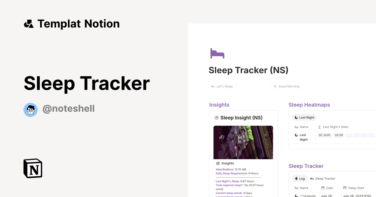 Sleep Tracker Templat oleh NoteShell | Notion Marketplace