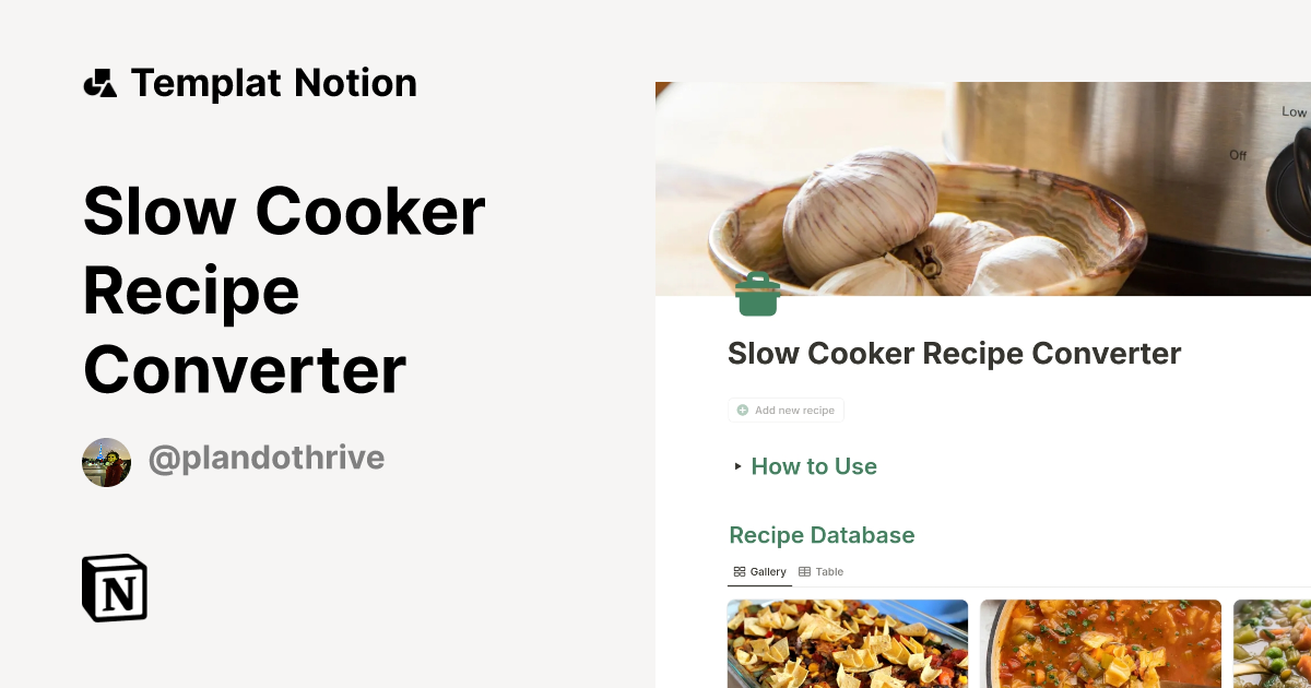 Slow Cooker Recipe Converter Templat oleh Katy Stalcup | Notion Marketplace