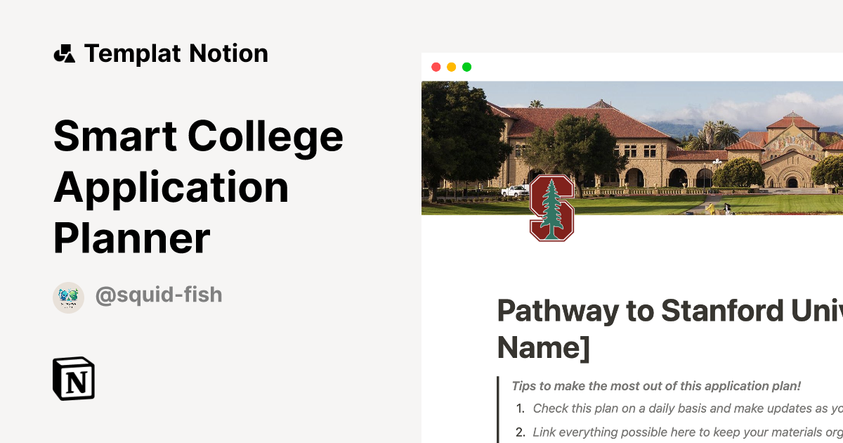 Templat Smart College Application Planner | Notion Marketplace