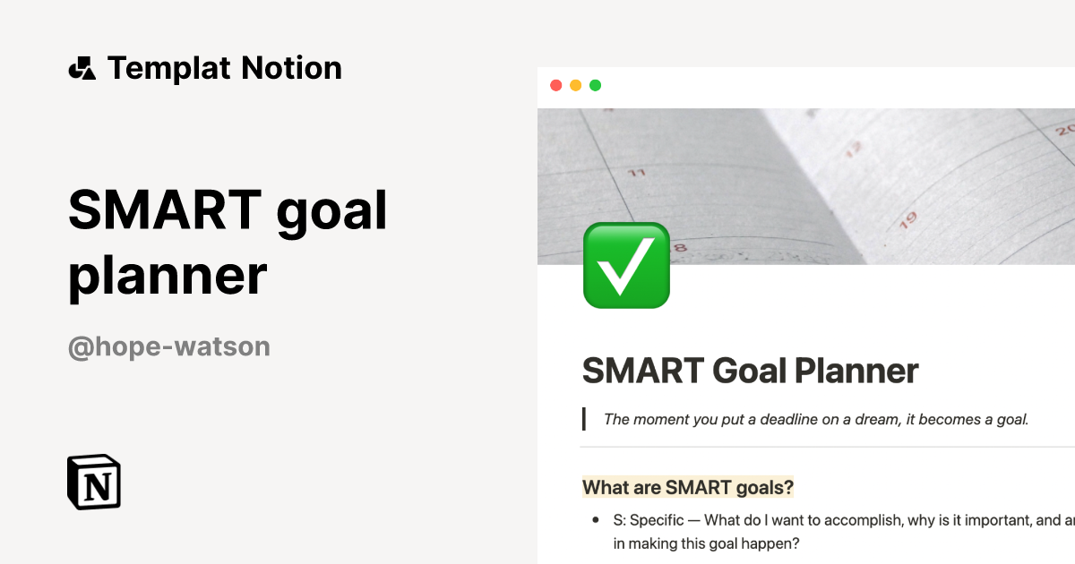 Templat SMART goal planner | Notion Marketplace