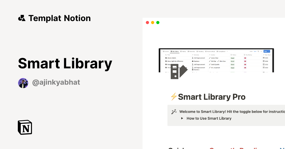 Smart Library Templat oleh Ajinkya Bhat | Startup Notion | Notion ...