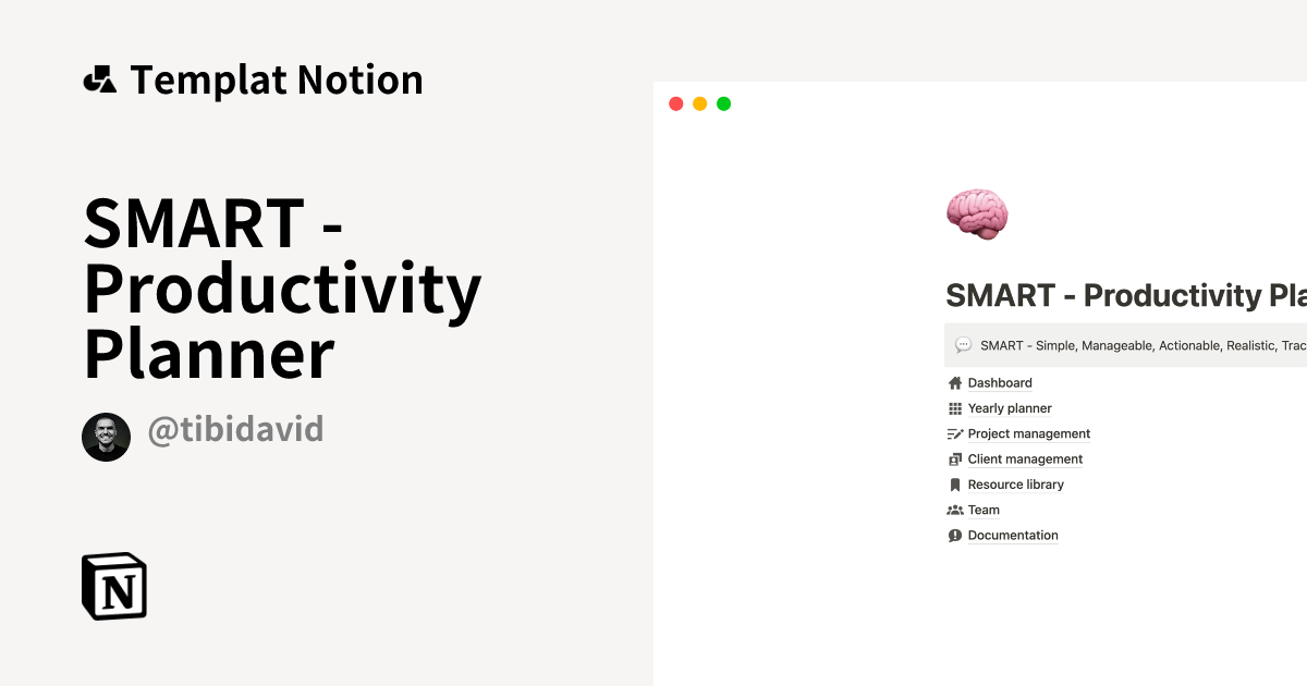 SMART - Productivity Planner Templat oleh Tibi David | Notion Marketplace