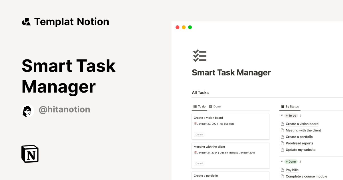 Templat Smart Task Manager | Notion Marketplace