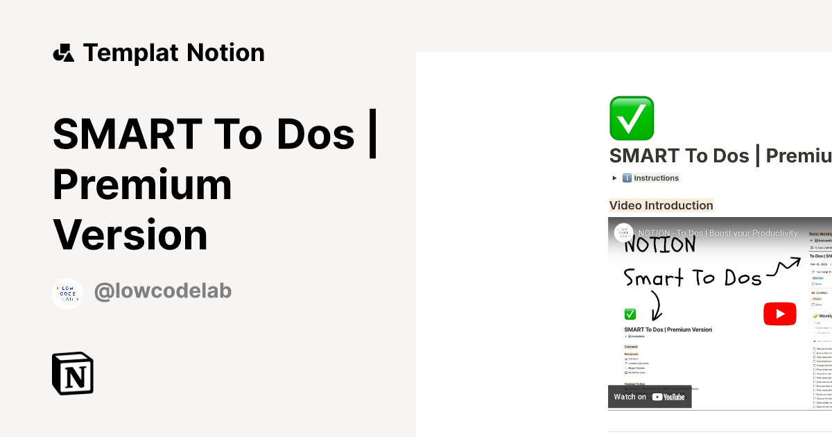 SMART To Dos | Premium Version Templat oleh low code lab | Notion ...