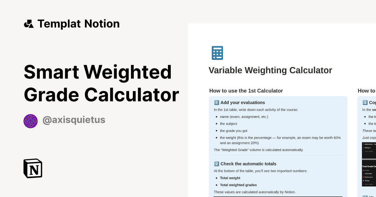 Smart Weighted Grade Calculator Templat oleh Axis Quietus | Notion ...