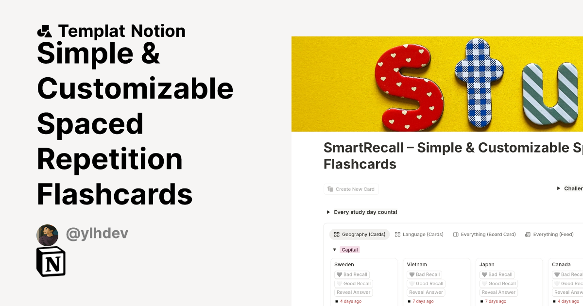 Simple & Customizable Spaced Repetition Flashcards Templat oleh ylhdev ...