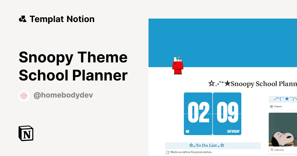 Templat Snoopy Theme School Planner | Notion Marketplace