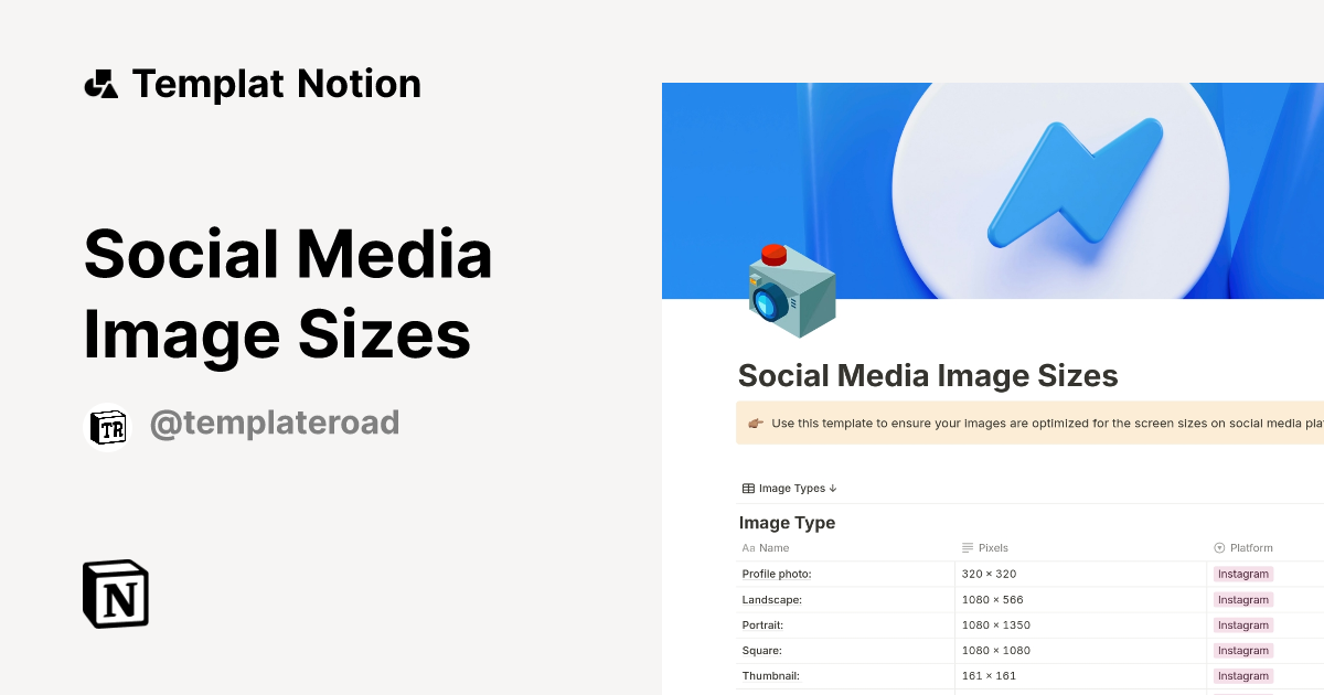 Social Media Image Sizes Templat oleh Template Road | Notion Marketplace
