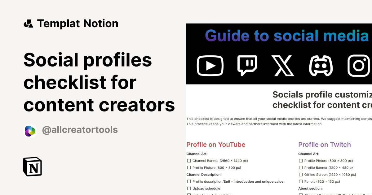 Social profiles checklist for content creators Templat oleh ACT- All ...