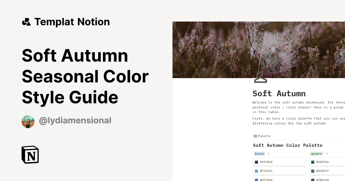 Templat Soft Autumn Seasonal Color Style Guide | Notion Marketplace