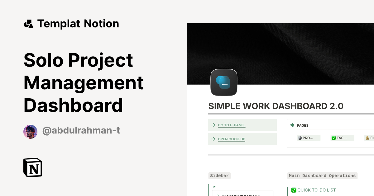 Solo Project Management Dashboard Templat oleh Abdulrahman-T | Notion Marketplace