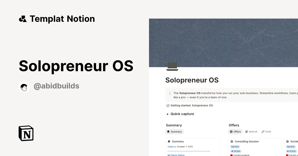 Templat Solopreneur OS | Notion Marketplace