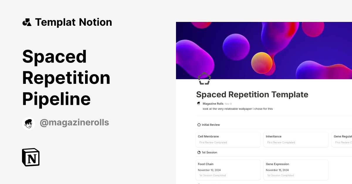 Spaced Repetition Pipeline Templat oleh Magazine Rolls | Notion Marketplace
