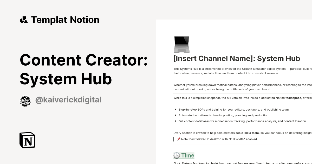 Templat Content Creator: System Hub | Notion Marketplace