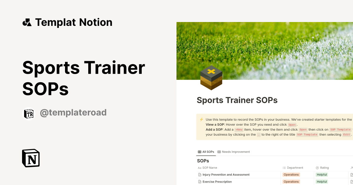 Sports Trainer SOPs Templat oleh Template Road | Notion Marketplace