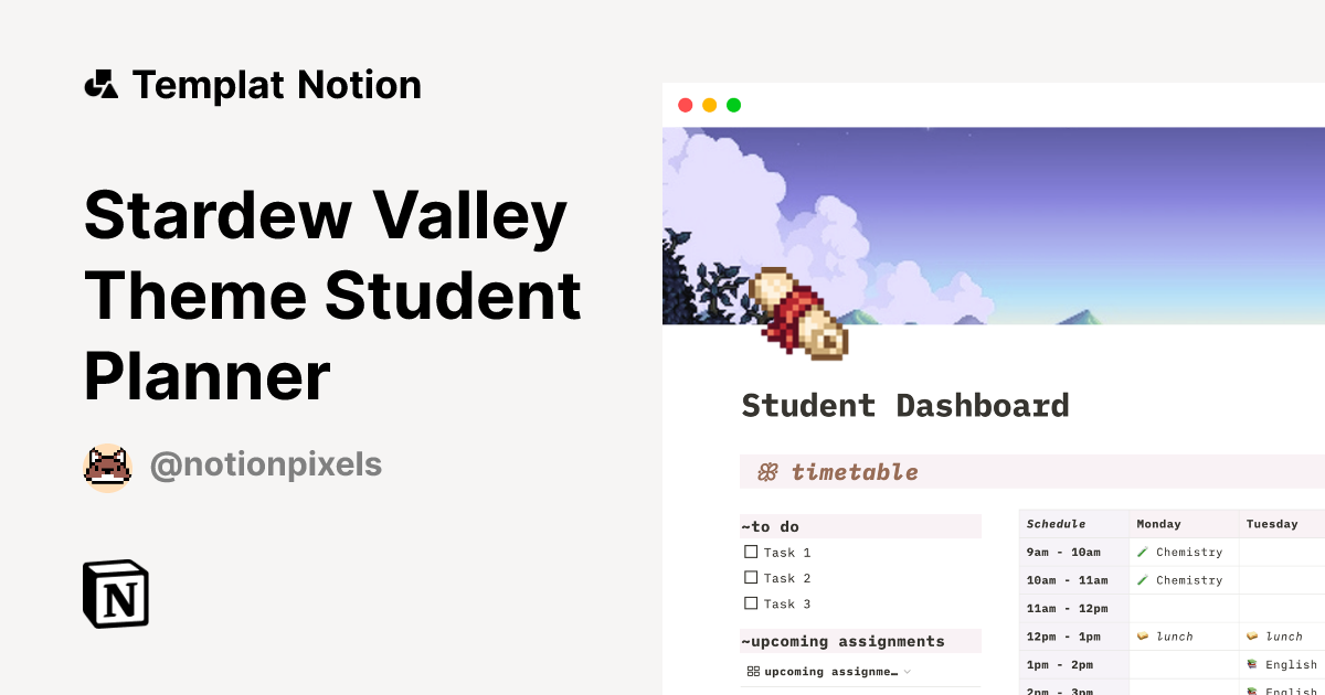 Templat Stardew Valley Theme Student Planner | Notion Marketplace