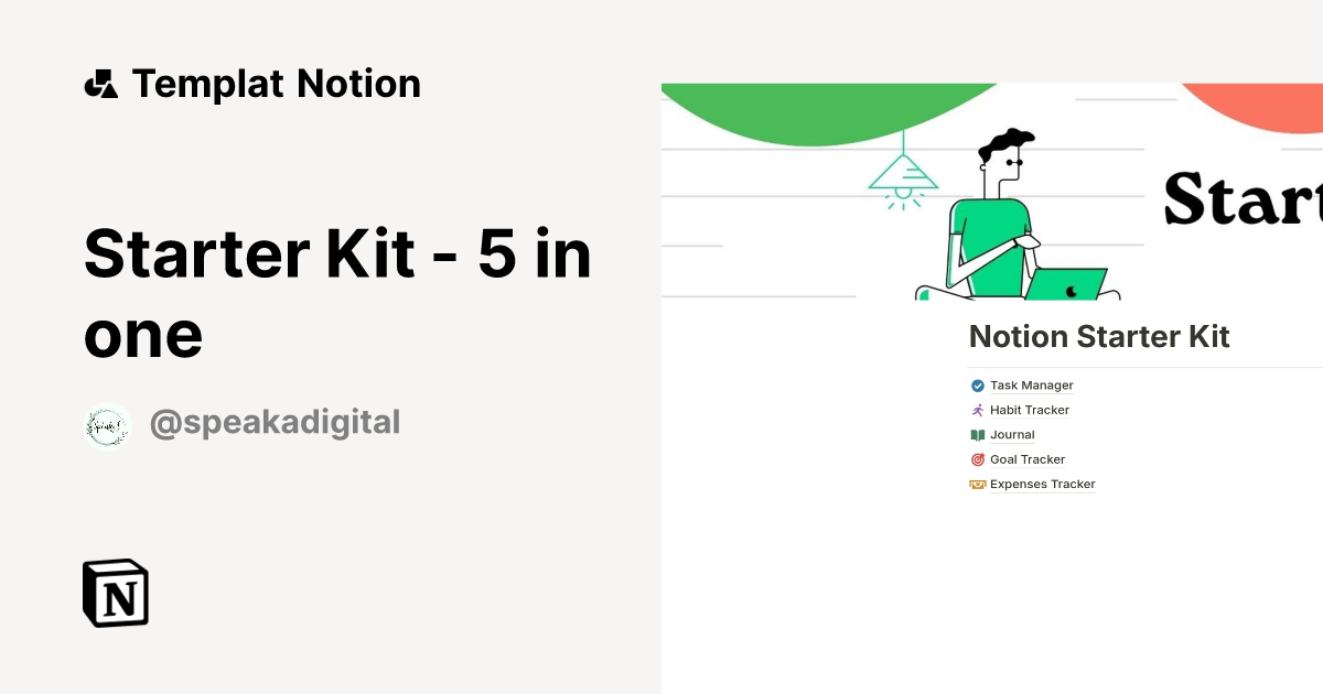 Starter Kit - 5 in one Templat oleh SpeakADigital | Notion Marketplace