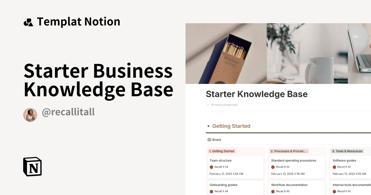 Starter Business Knowledge Base Templat oleh Recall It All | Notion Marketplace