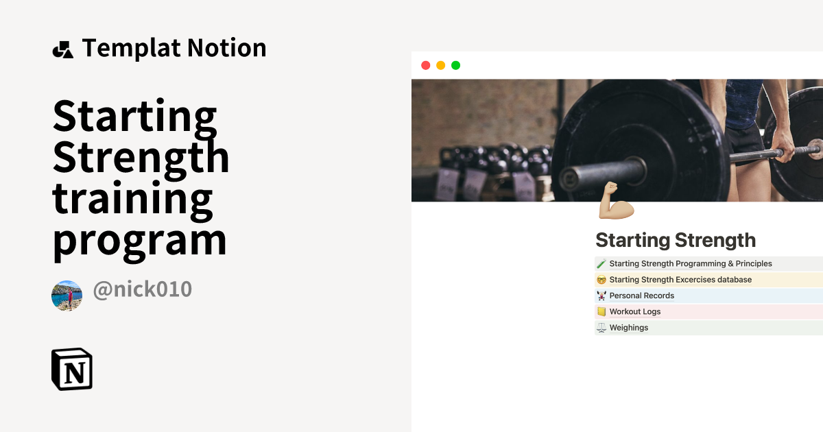 Templat Starting Strength training program | Notion Marketplace