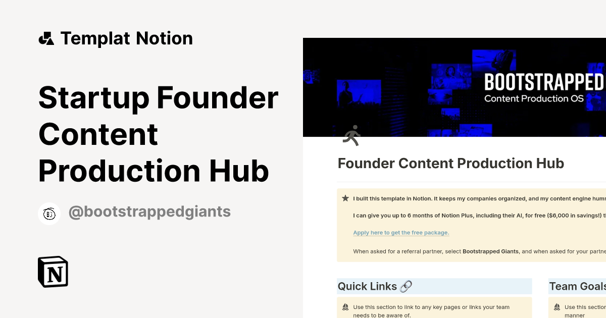Startup Founder Content Production Hub Templat oleh Bootstrapped Giants ...