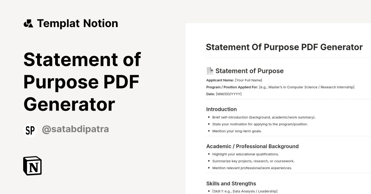 Statement of Purpose PDF Generator Templat oleh Satabdi Patra | Notion ...