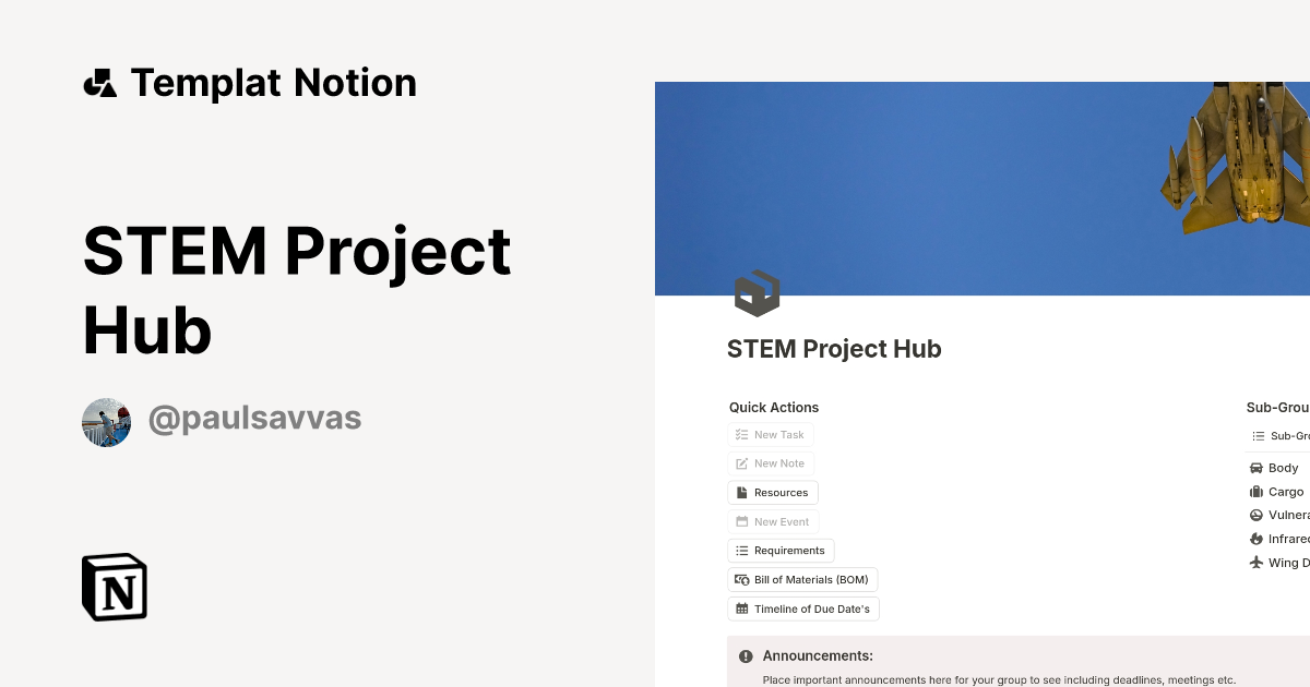 Templat STEM Project Hub | Notion Marketplace