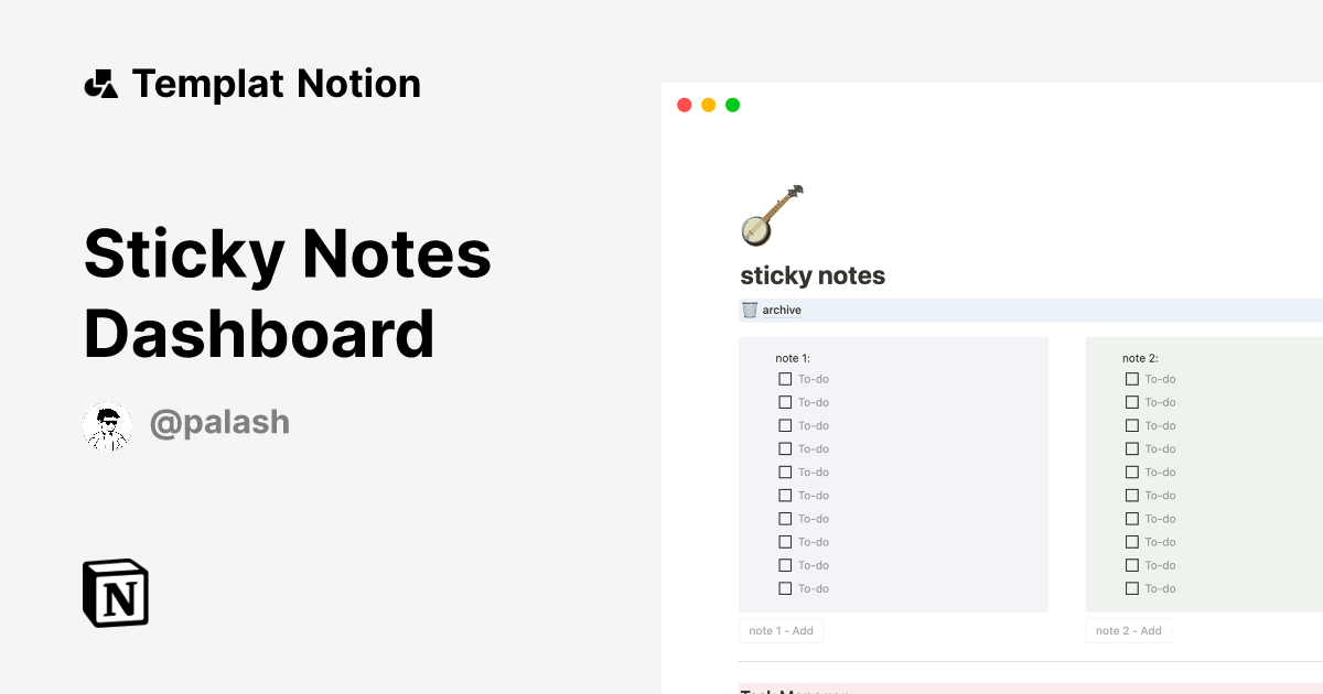 Templat Sticky Notes Dashboard | Notion Marketplace
