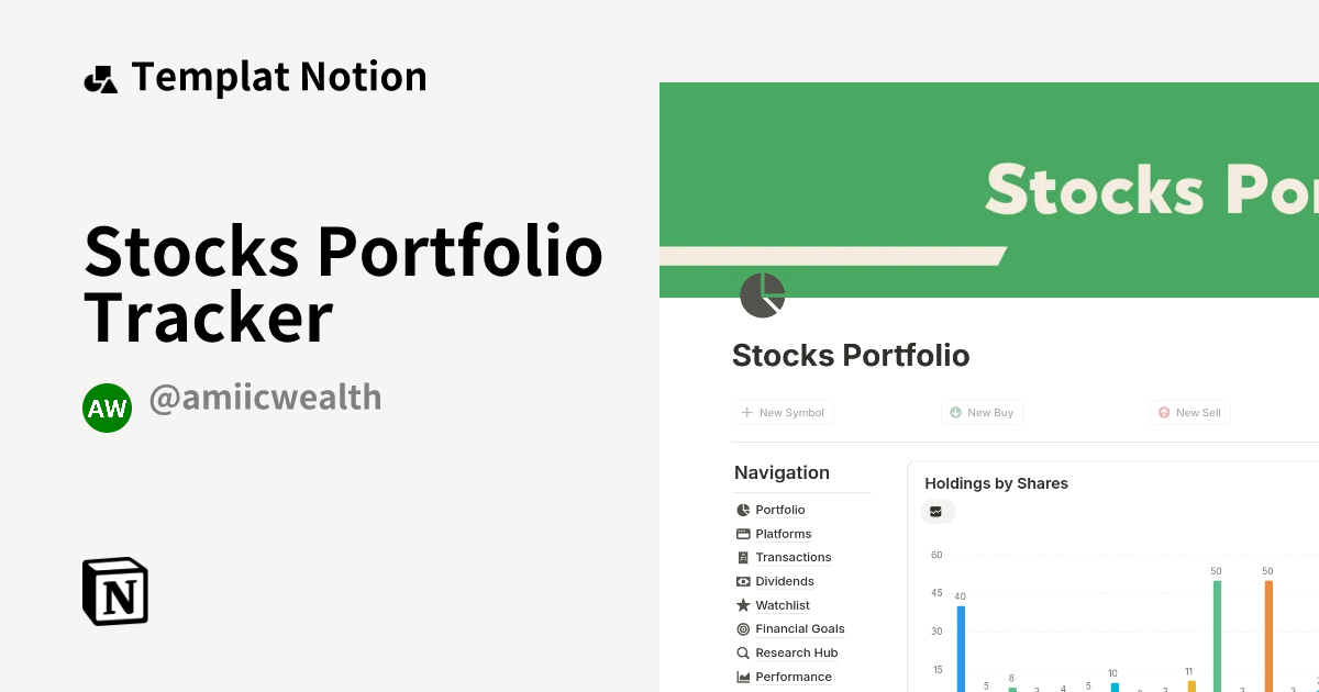 Stocks Portfolio Tracker Templat oleh AMIIC Wealth | Notion Marketplace