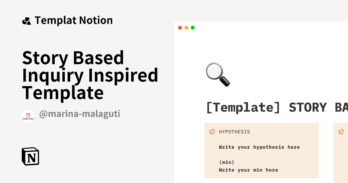 Story Based Inquiry Inspired Template Templat oleh Marina Malaguti | Notion Marketplace