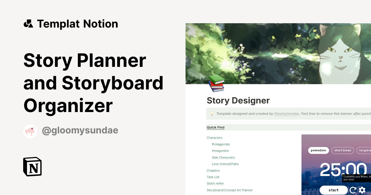 Templat Story Planner and Storyboard Organizer | Notion Marketplace
