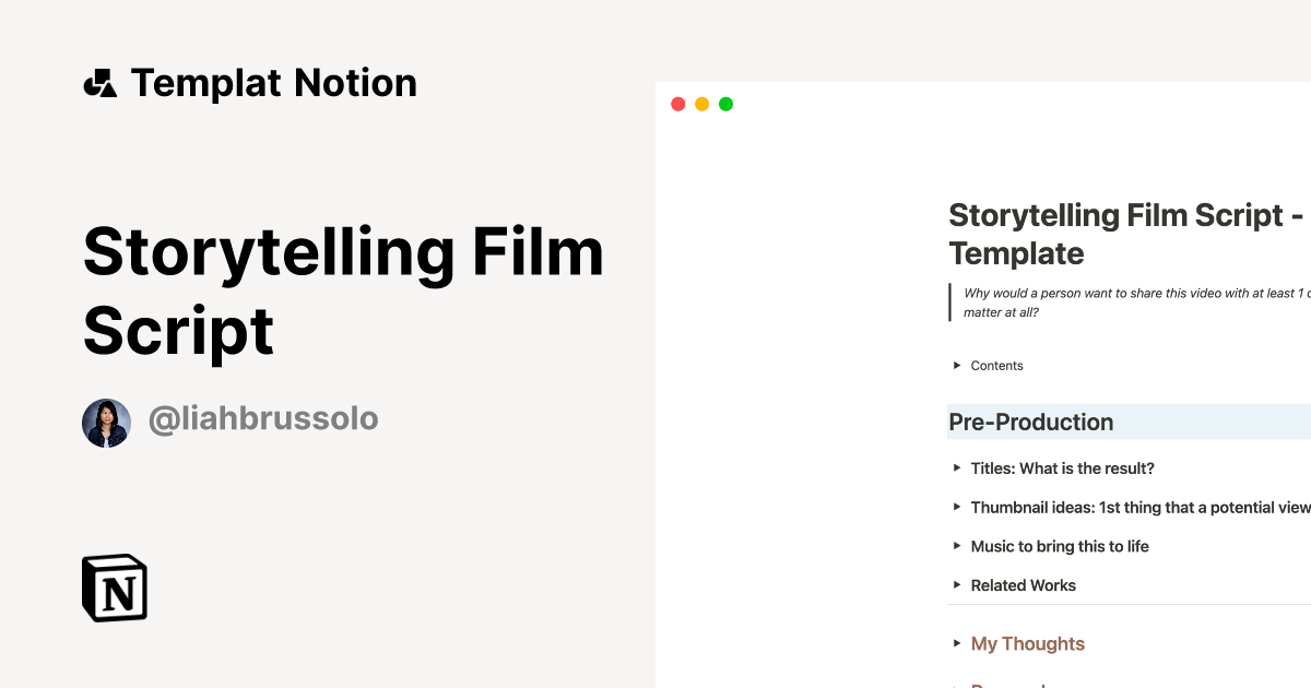 Storytelling Film Script Templat oleh Liah Brussolo | Notion Marketplace