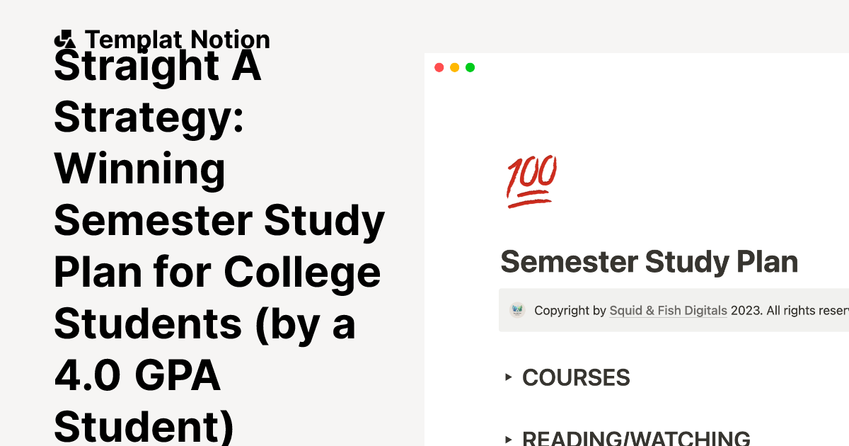 Templat Straight A Strategy: Winning Semester Study Plan for College ...