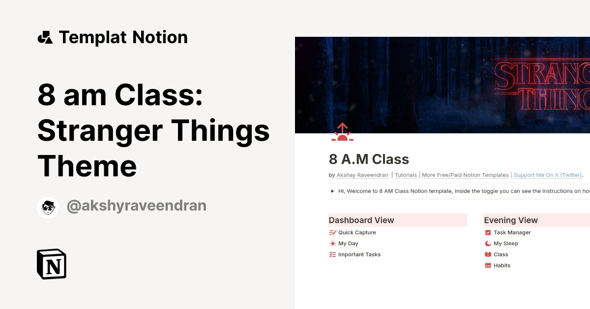 Templat 8 am Class: Stranger Things Theme | Notion Marketplace