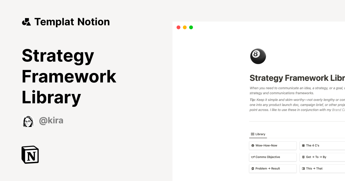 Strategy Framework Library Templat oleh Kira Klaas | Notion Marketplace