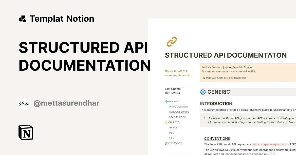 Templat STRUCTURED API DOCUMENTATION | Notion Marketplace
