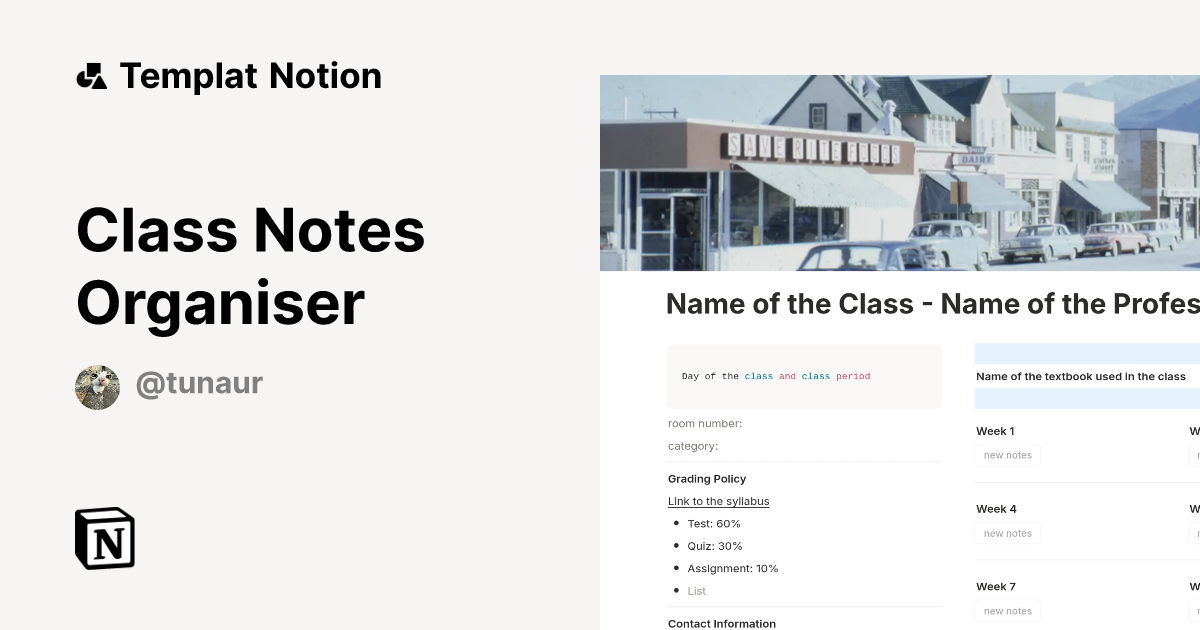 Class Notes Organiser Templat oleh tunaur | Notion Marketplace