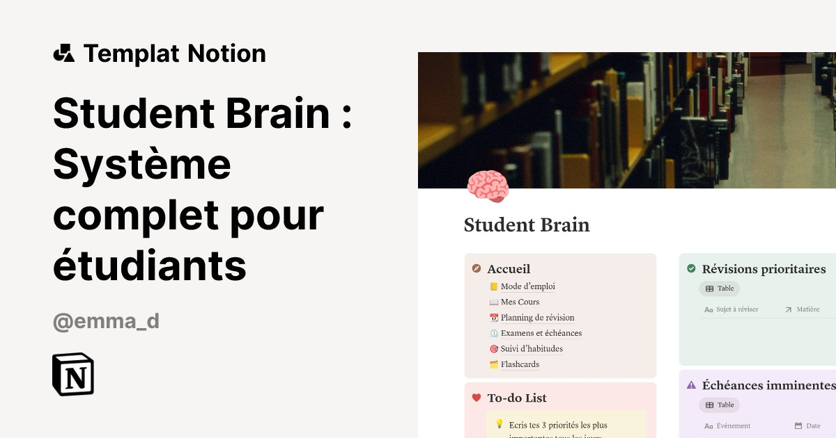 Templat Student Brain : Système complet pour étudiants | Notion Marketplace