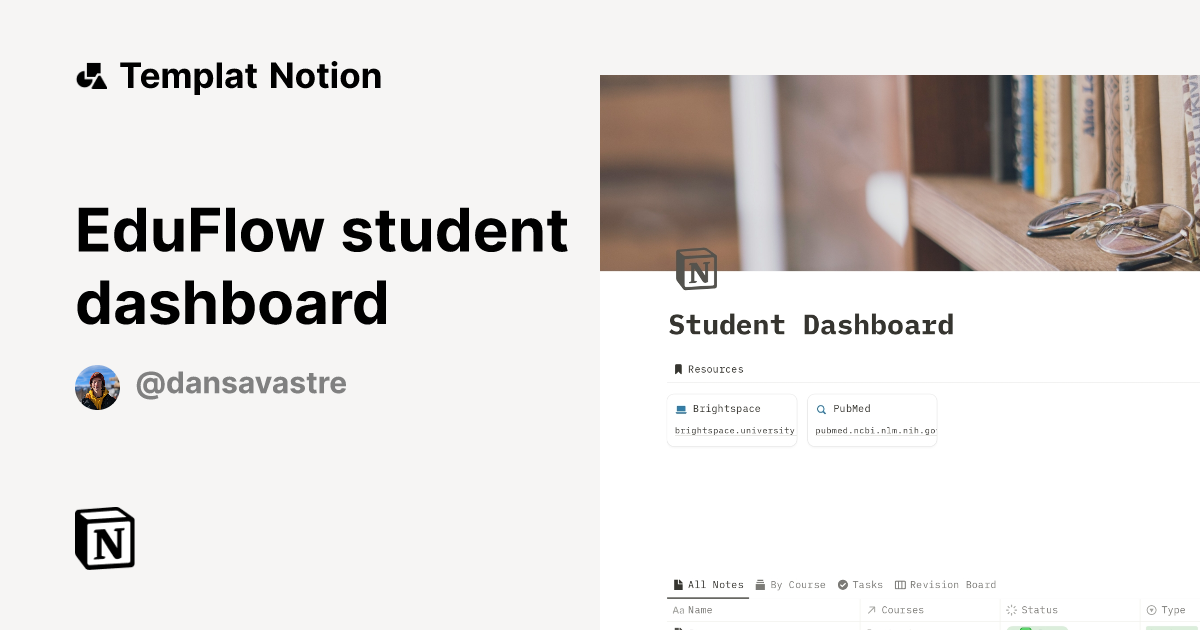 EduFlow student dashboard Templat oleh Dan Savastre | Notion Marketplace
