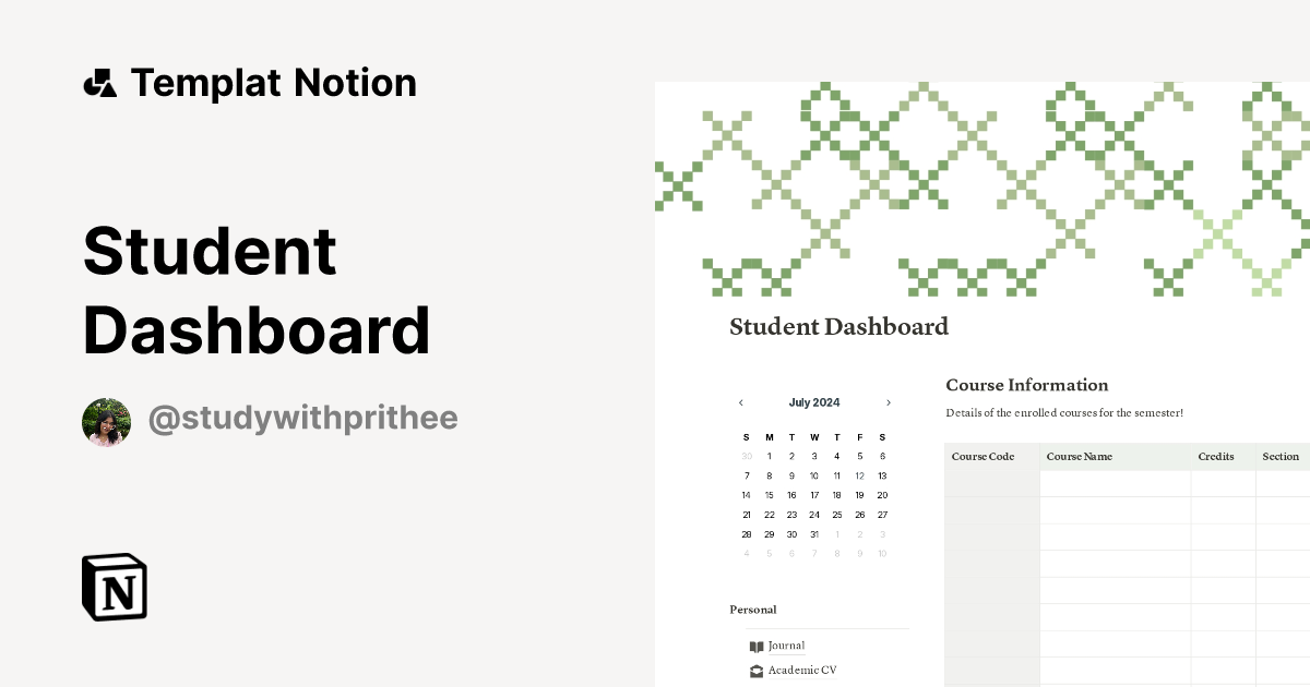 Templat Student Dashboard | Notion Marketplace