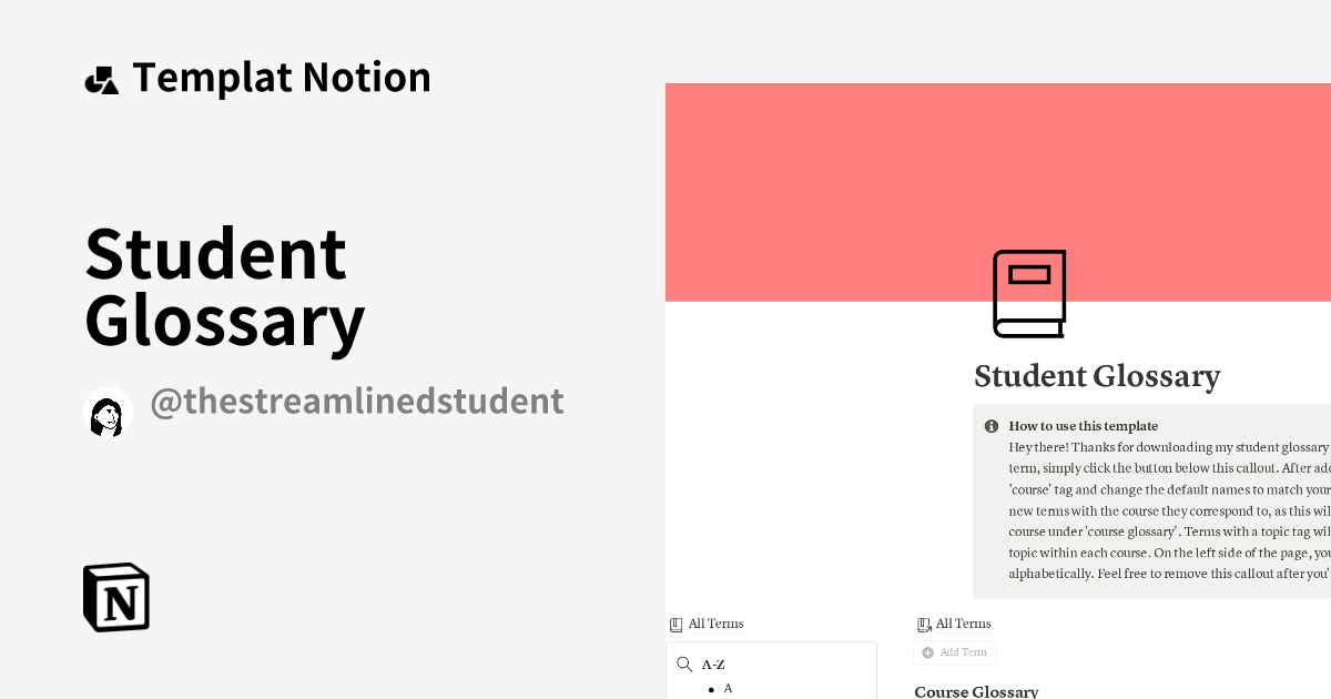 Templat Student Glossary | Notion Marketplace