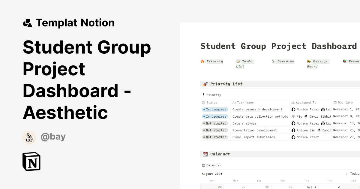Templat Student Group Project Dashboard - Aesthetic | Notion Marketplace