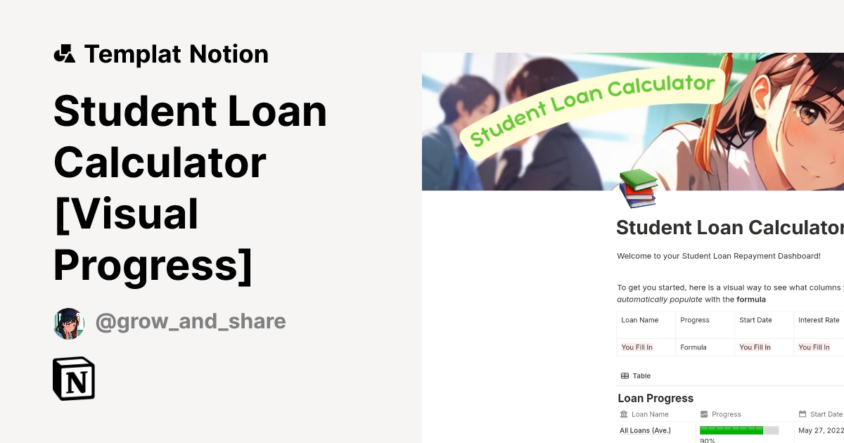 Templat Student Loan Calculator [Visual Progress] | Notion Marketplace